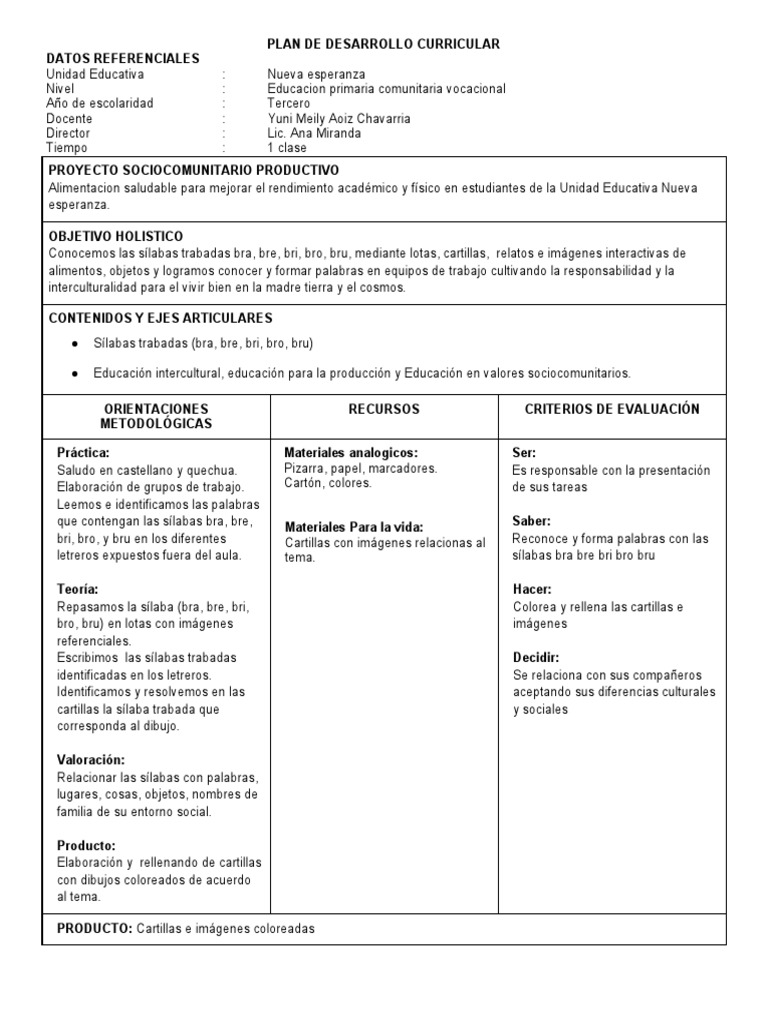 PLAN DE CLASE Sílabas Trabadas 0 | PDF