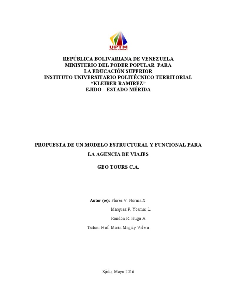 Propuesta de Un Modelo Estructural y Funcional para La Agencia de Viajes Geo Tours C | PDF