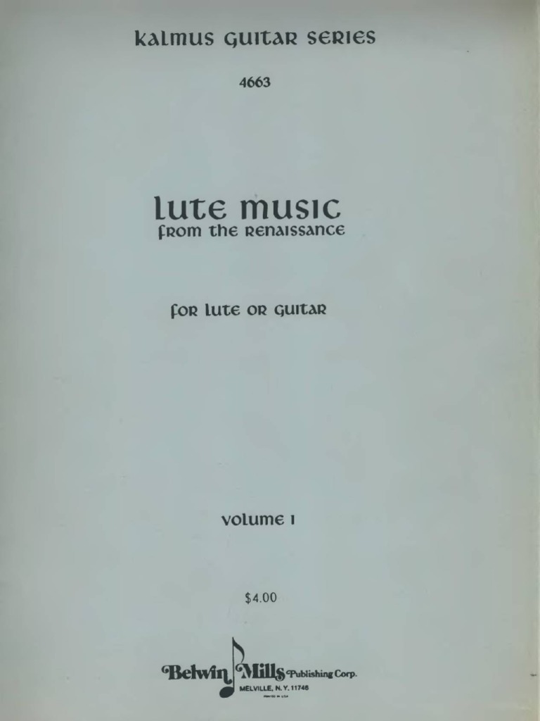 Lute MusIc From The Renaissance, For Lute or Guitar, Vol.1 by Adalbert ...