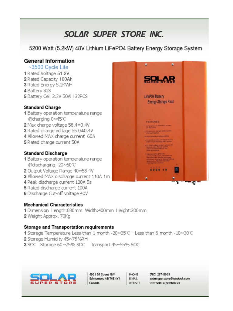 5.2kw 48v Lithium Battery Brochure 2 | PDF