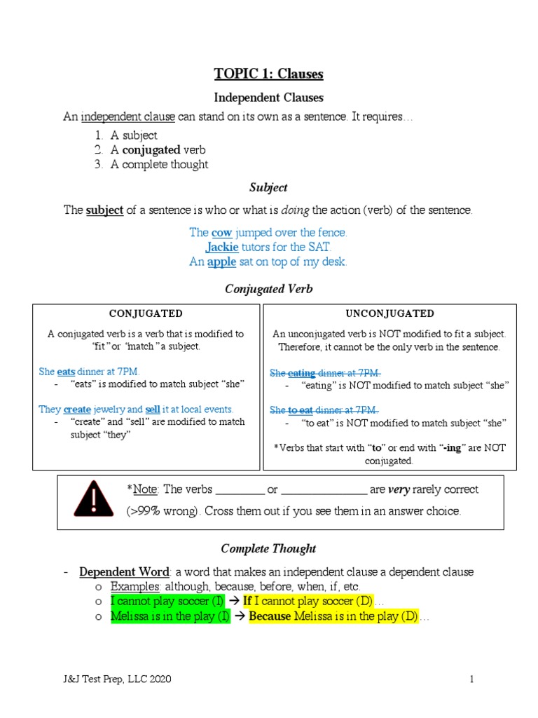 SAT Clauses Lesson | Download Free PDF | Subject (Grammar) | Language ...