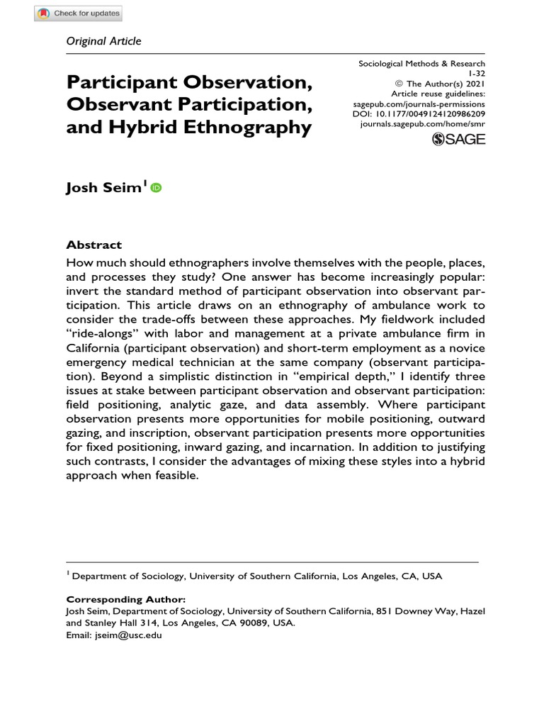 Seim 2021 Participant Observation Observant Participation and Hybrid ...
