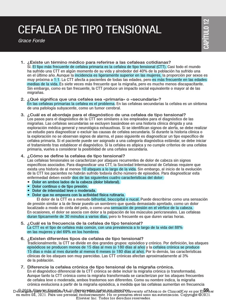 cefalea tensional | PDF | Dolor de cabeza | Migraña