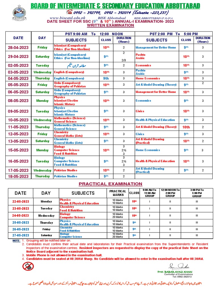 SSC 2023 Exam Date Sheet Released | PDF | Science