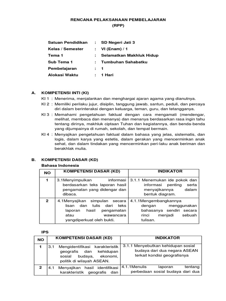 RPP k6 Tema 1 ST 1 Revisi 2023-2024 Eroh | PDF | Karier & Perkembangan | Seni & Disiplin Bahasa