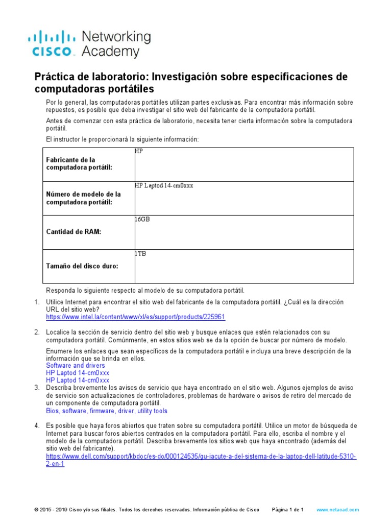 7.7.2.4 Lab - Research Laptop Specifications | PDF