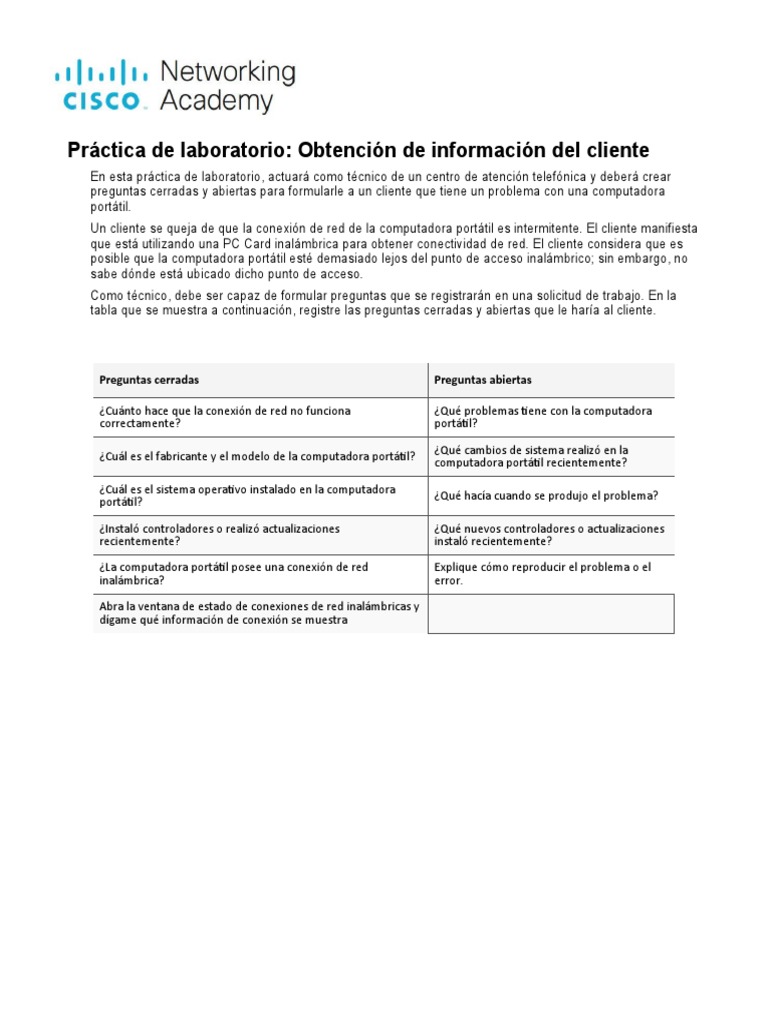 7.7.2.5 Lab - Gather Information From The Customer | PDF