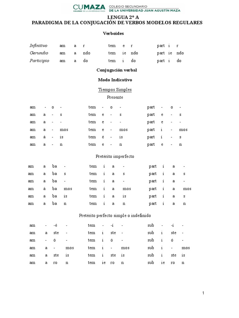 Conjugación de Verbos Regulares | PDF | Verbo | Conjugación gramatical