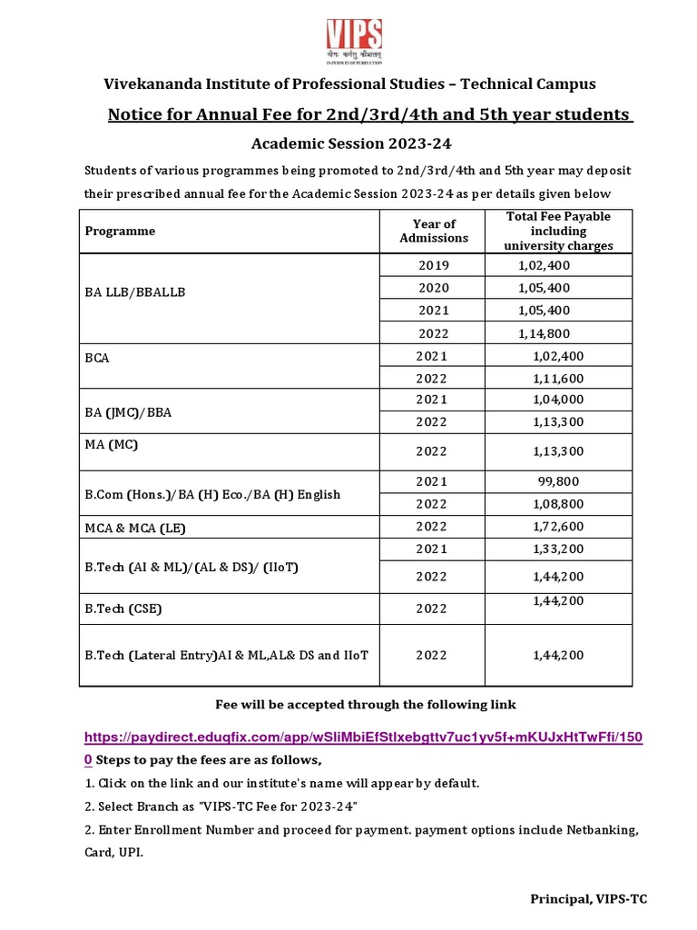 Annual Fee Structure 2023 24 For Old Batches 2 | Download Free PDF | Services (Economics ...