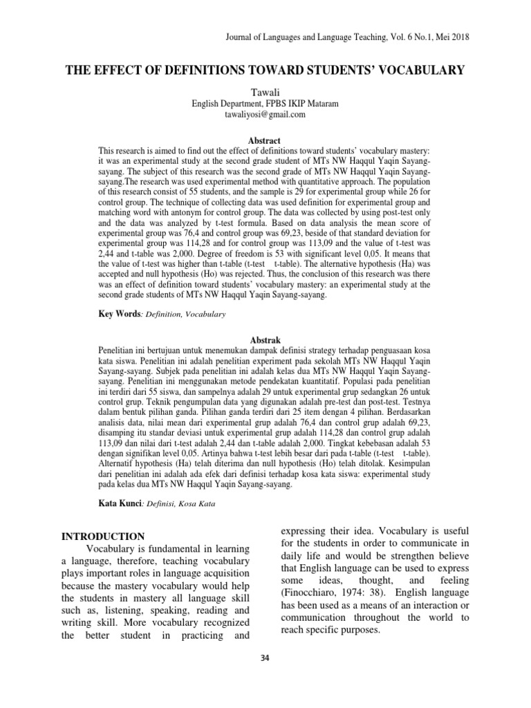 The Effect of Definitions Toward Students Vocabul | PDF | Seni ...