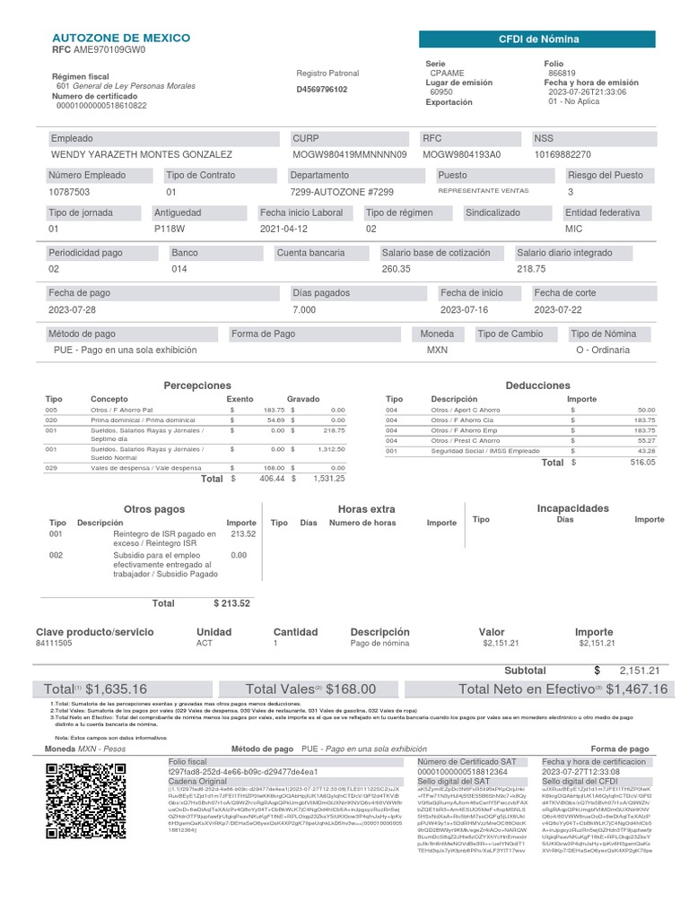Autozone de Mexico: RFC AME970109GW0 | PDF