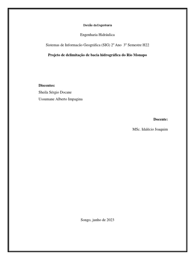 Projeto de delimitação de bacia hidrográfica do Rio Monapo | PDF