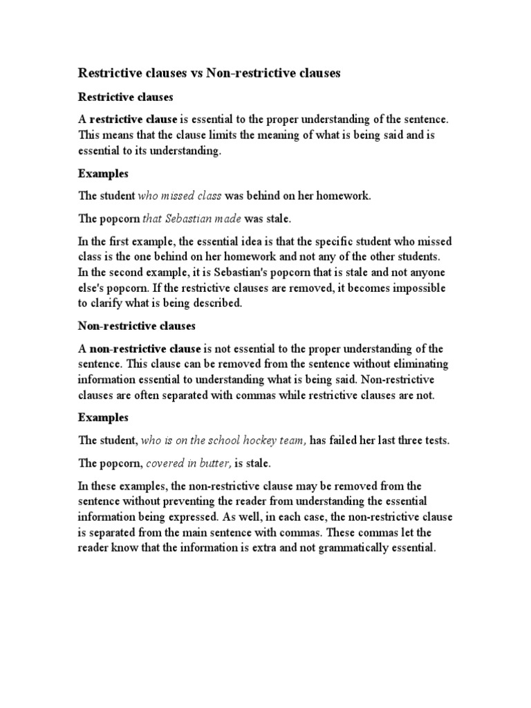 Restrictive Clauses Vs Non-Restrictive Clauses | PDF | Language Arts ...