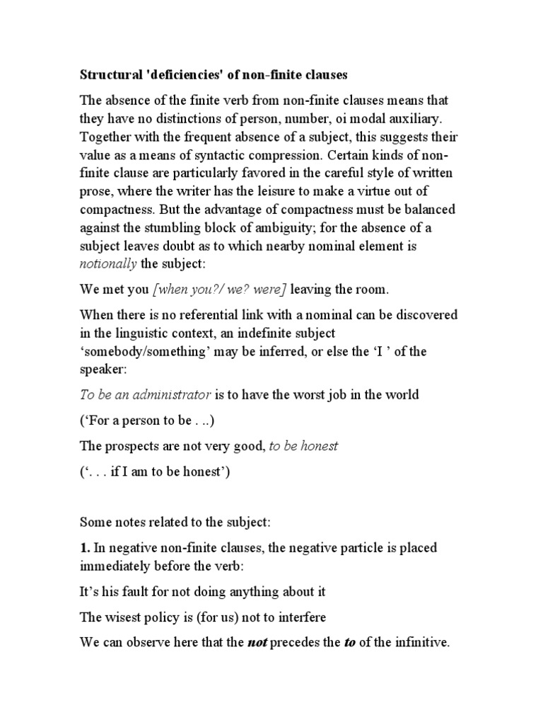 Structural 'Deficiencies' of Non-Finite Clauses | PDF