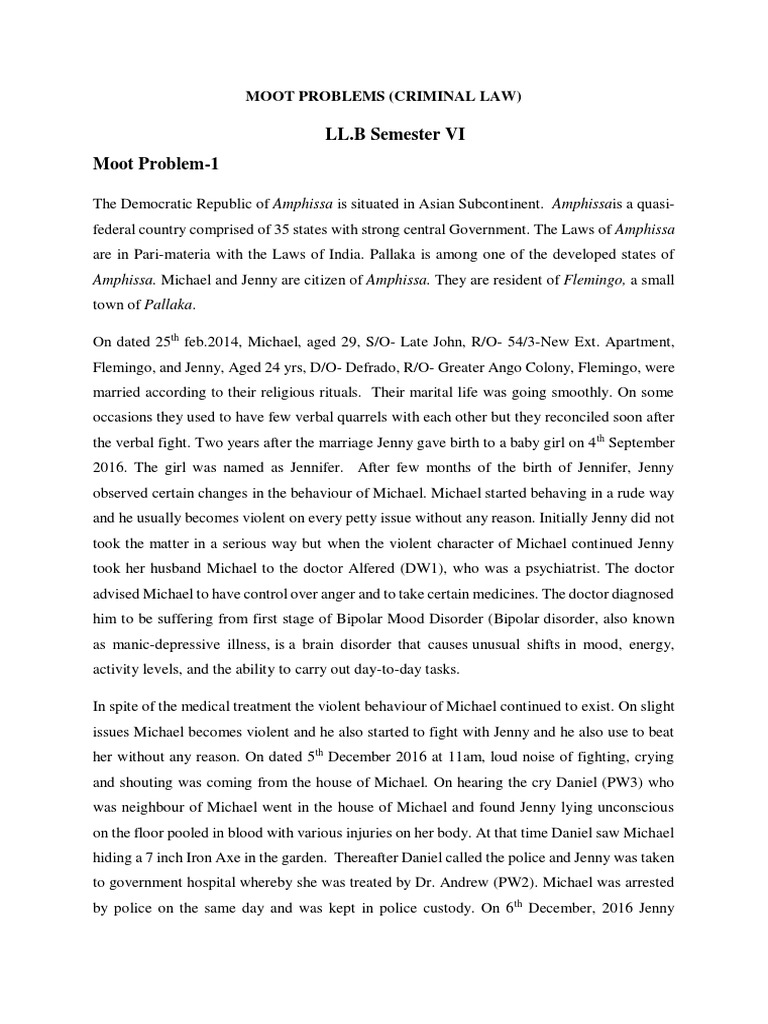 Moot Problems Criminal LLB | PDF | Insanity Defense | Crimes