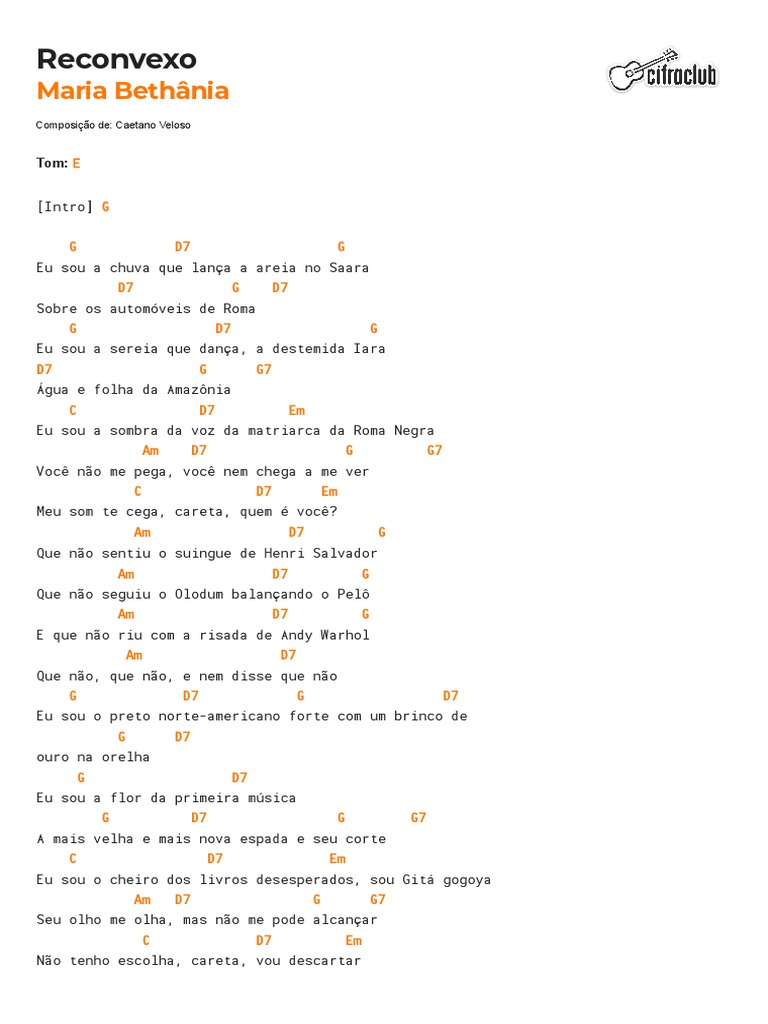Cifra Club - Maria Bethânia - Reconvexo | PDF