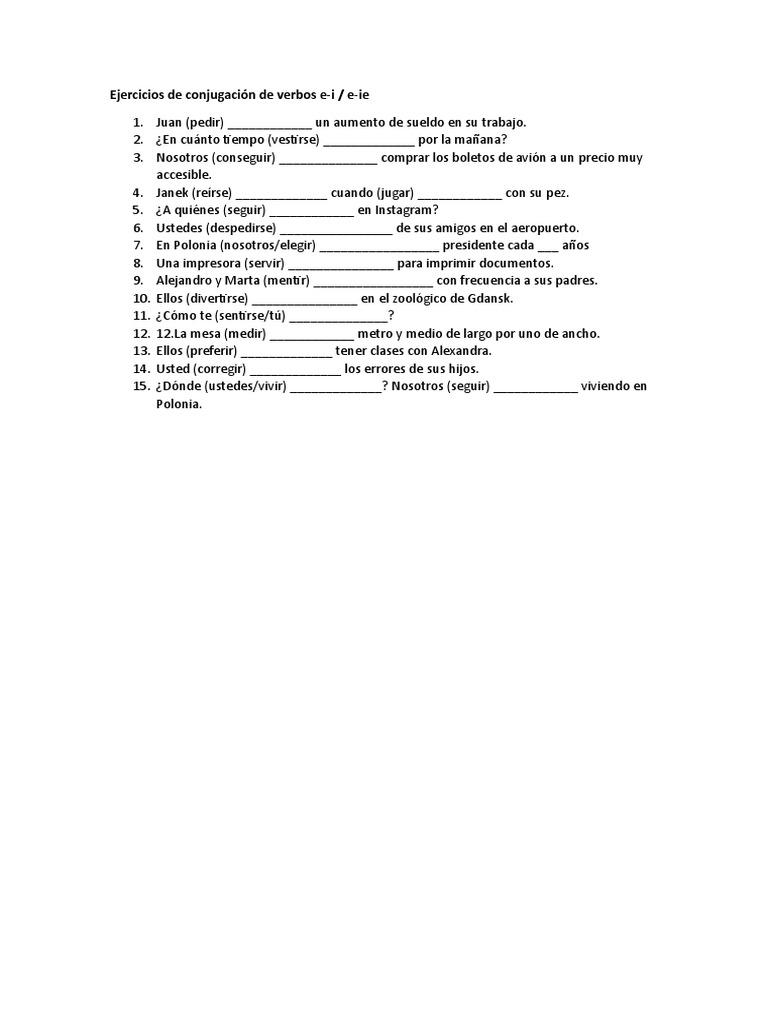 Ejercicios de verbos e-i y e-ie | PDF