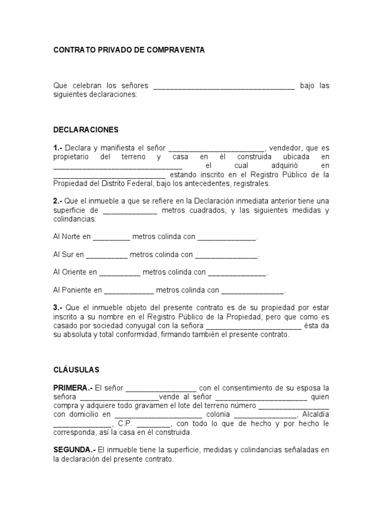 Contrato Privado de Compraventa | PDF | Derecho civil (sistema legal) | Derecho privado