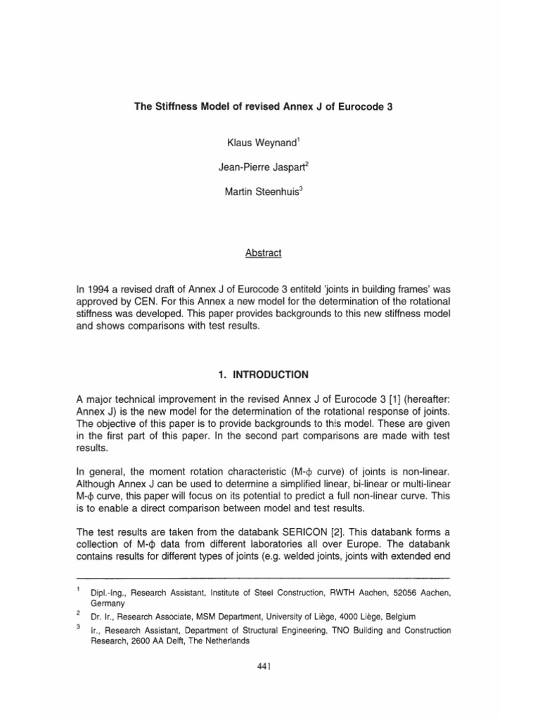The Stiffness Model of Revised Annex J of Eurocode 3 | PDF