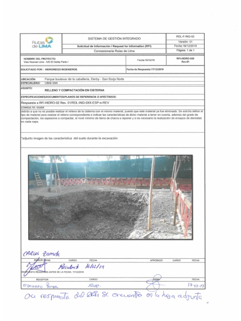 Rpta RFI-HIDRO-020-Rev.01 | PDF
