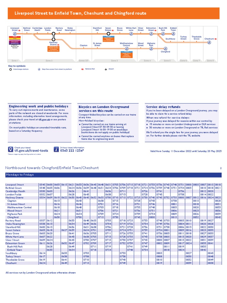 Liverpool Street Enfield Cheshunt London Overground Timetable | PDF