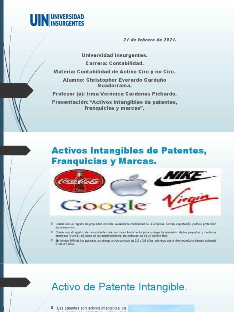 Activos Intangibles: Patentes y Marcas | PDF | Activo intangible ...
