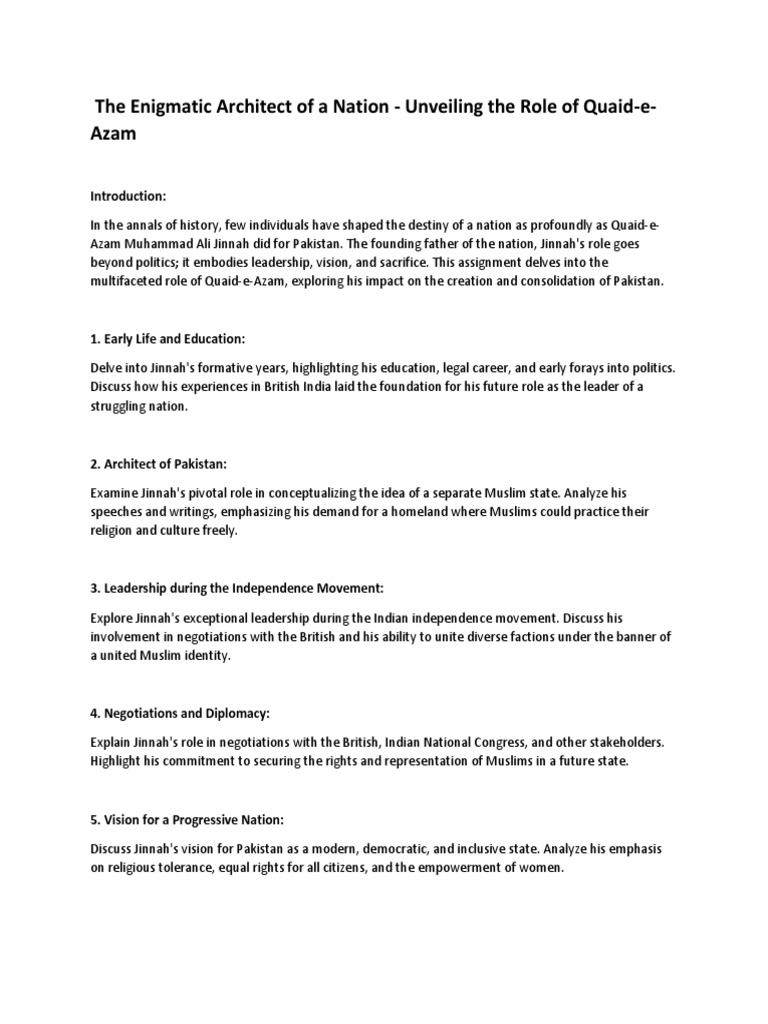 Role Of Quaid E Azam Mohammad Ali Jinnah Pdf