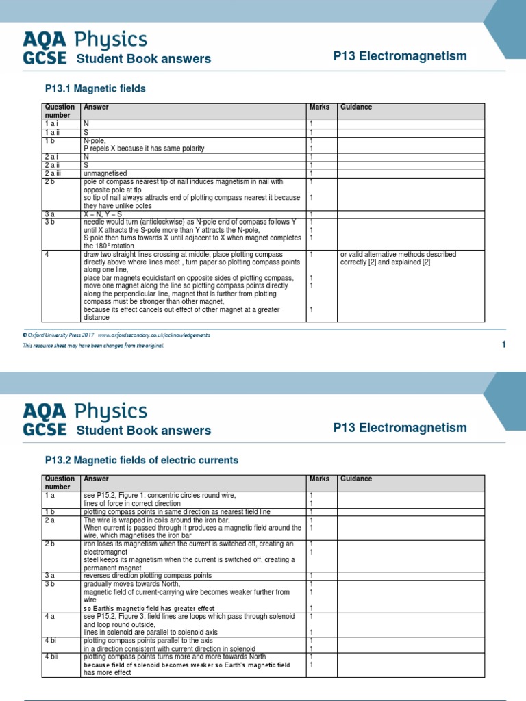 AQA GCSE Physics Combined End of Topic P13 | PDF | Compass | Magnetic Field