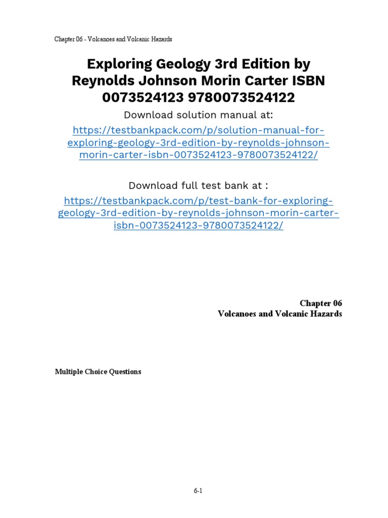 Exploring Geology 3rd Edition Reynolds Test Bank 1 | PDF | Volcano ...