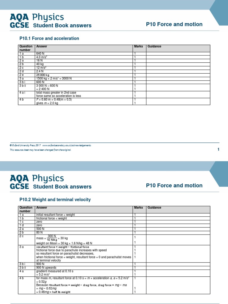 AQA GCSE Physics Combined End of Topic P10 | Download Free PDF | Force ...