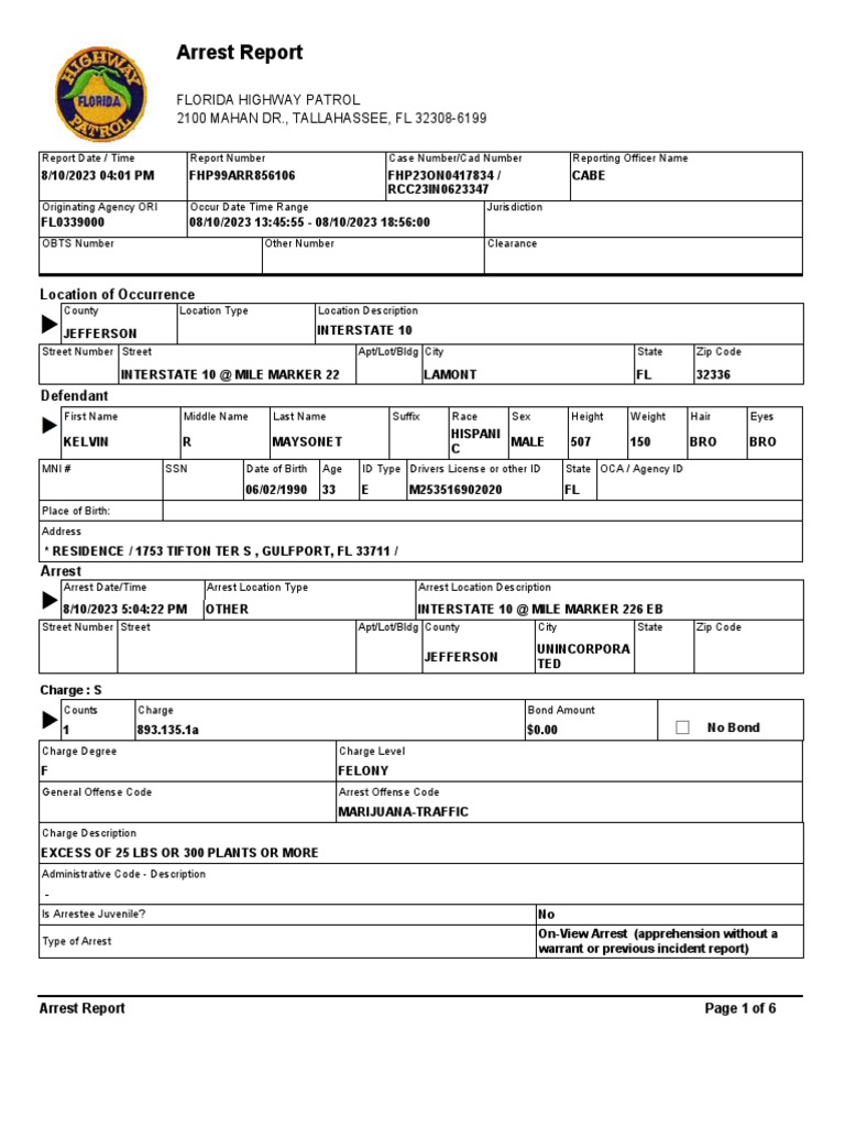 Kelvin Maysonet Arrest Report | PDF