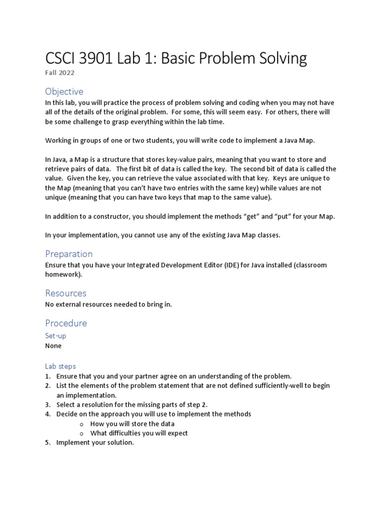 CSCI 3901 Lab 1: Basic Problem Solving: Objective | PDF | Computers