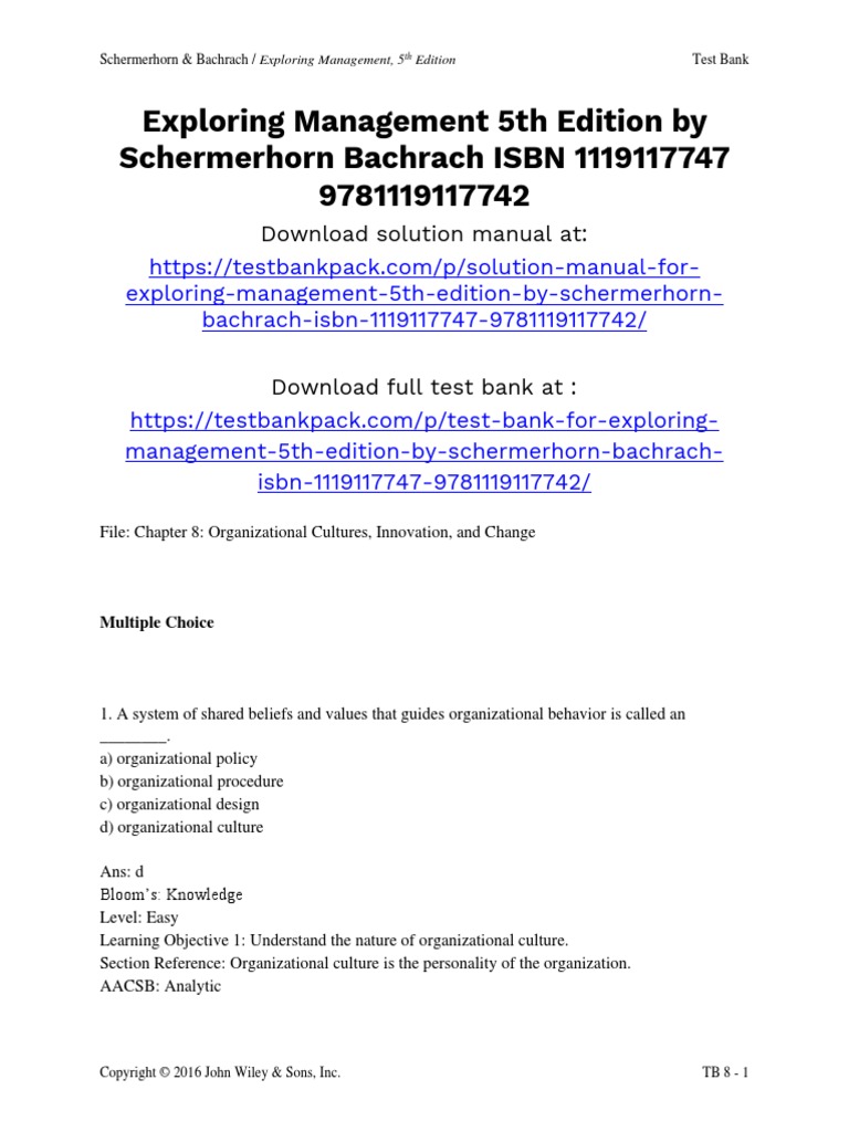 Exploring Management 5th Edition Schermerhorn Test Bank 1 | PDF