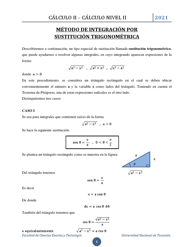 Calculo Ii-Sustitución Trigonométrica 2021 | PDF | Integral | Geometría ...