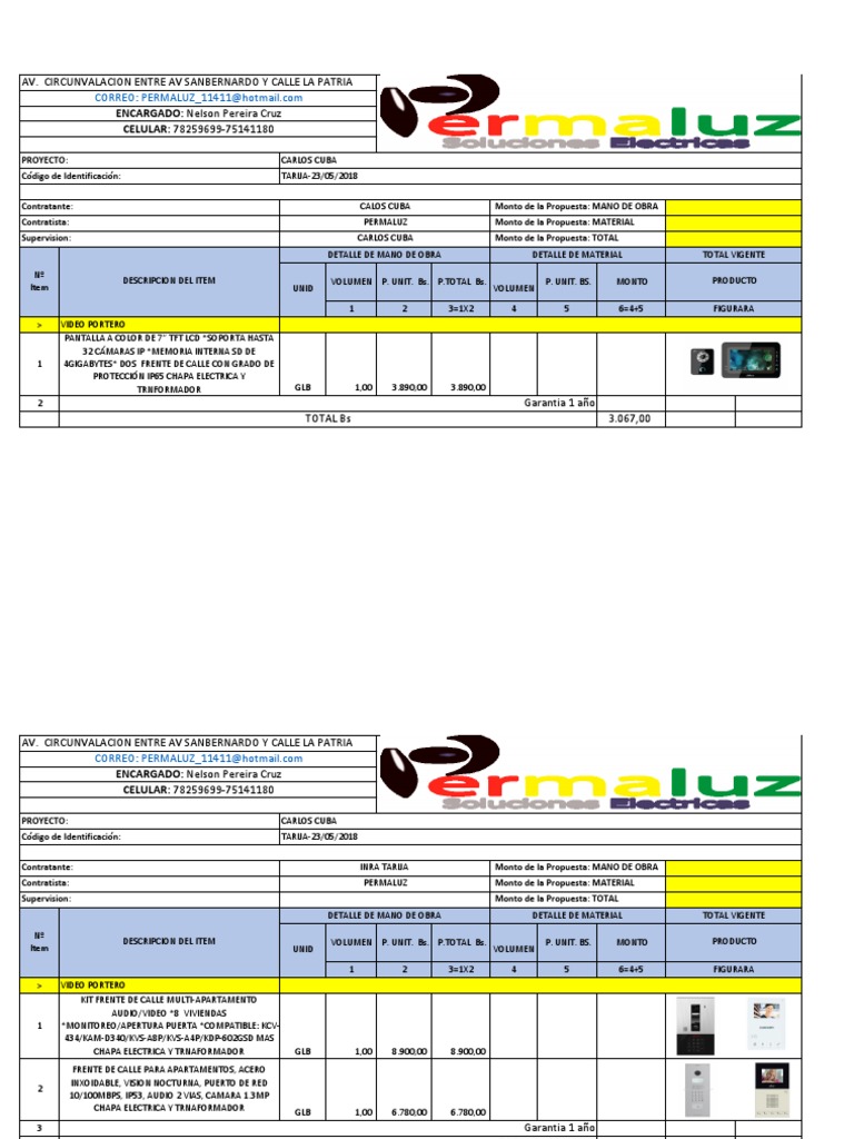 Cotizacion Carlos Cuba | PDF