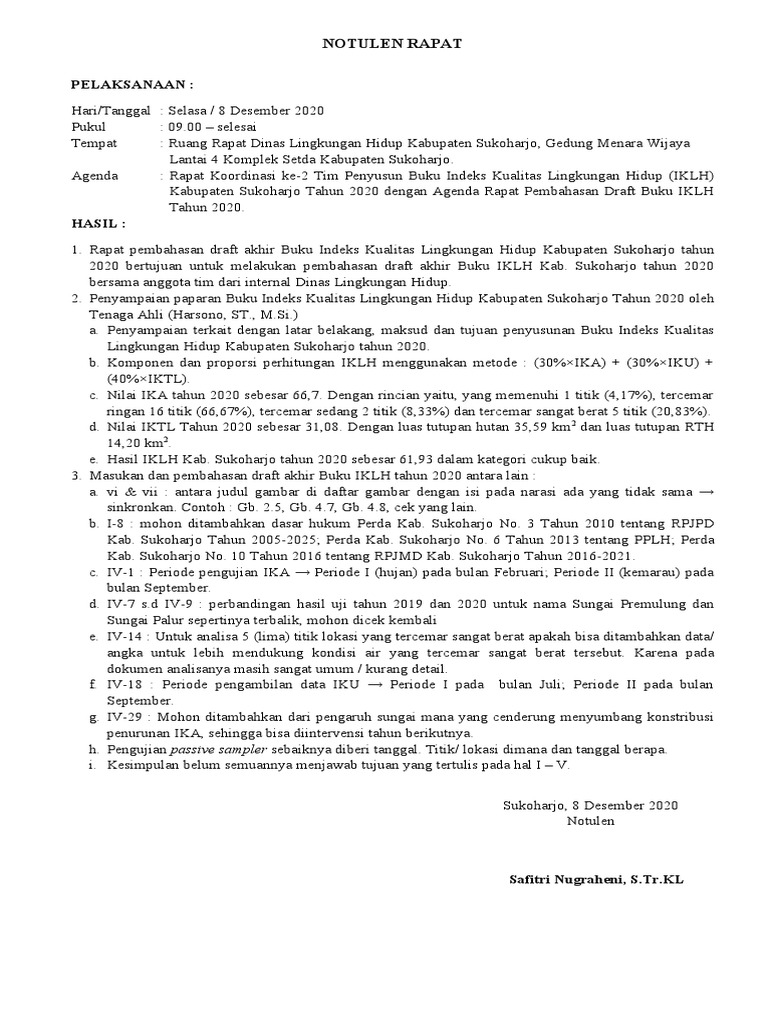 Notulen Rapat Ii Iklh | PDF