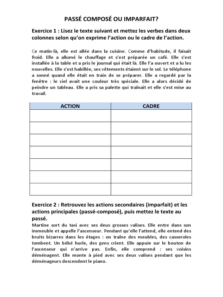 Exercices sur passé composé et imparfait | PDF | Art | Jeunes adultes