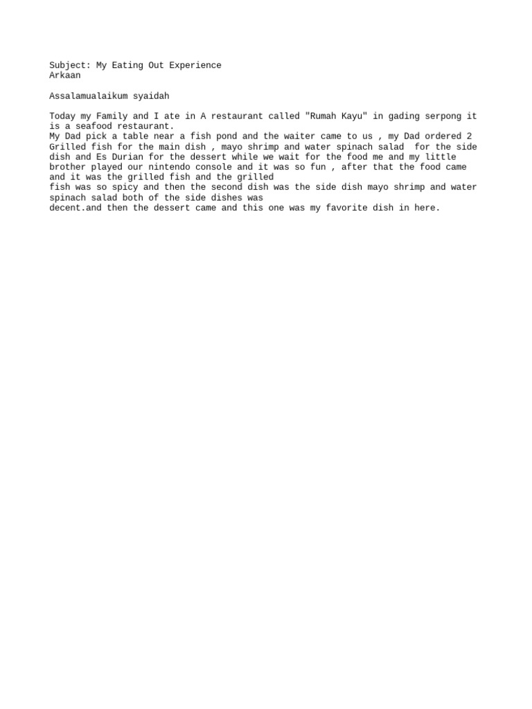 Essay For Eating Out | PDF