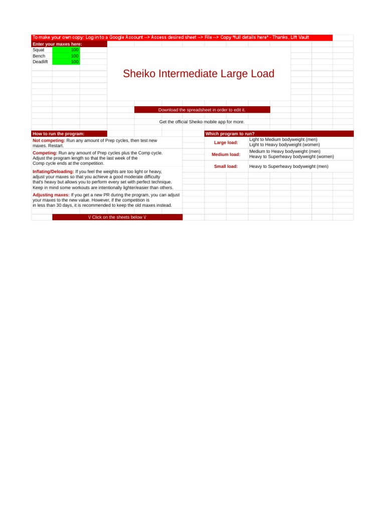 Sheiko Intermediate Large Load | PDF | Physical Exercise | Weight