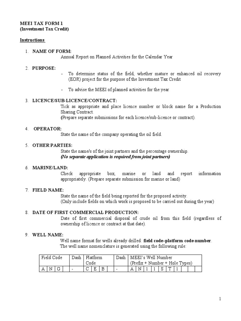 Instructions for MEEI TAX FORM 1 | PDF | Petroleum | Enhanced Oil Recovery