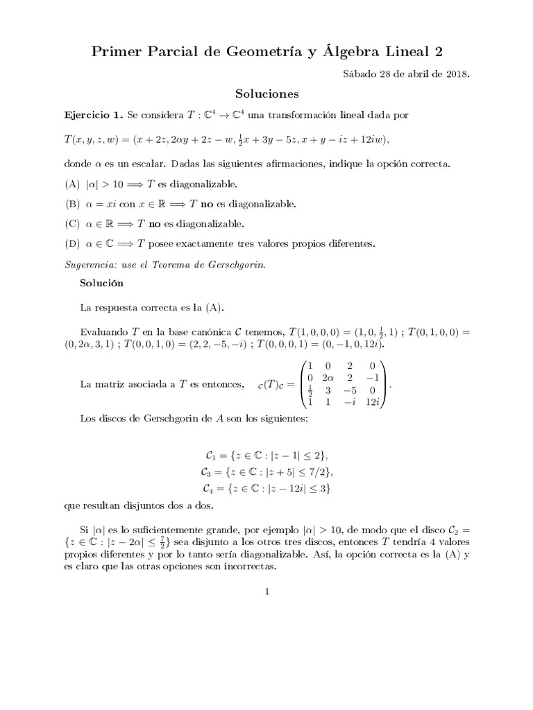 2018 Abril Letra Solucion | PDF | Valores propios y vectores propios | Mapa lineal