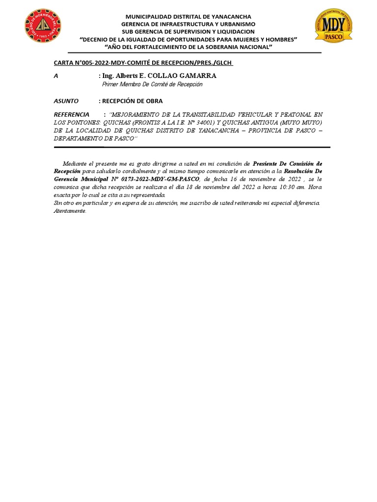 CARTA para Comite | PDF