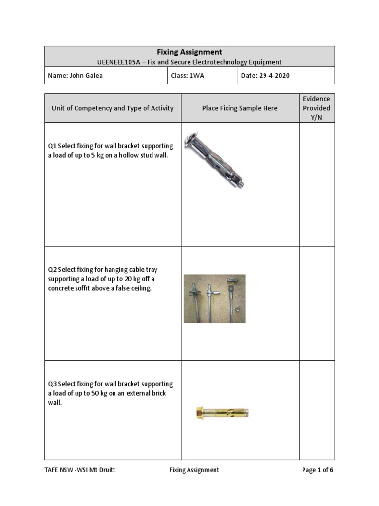Electrotechnology Equipment Fixing Guide | PDF