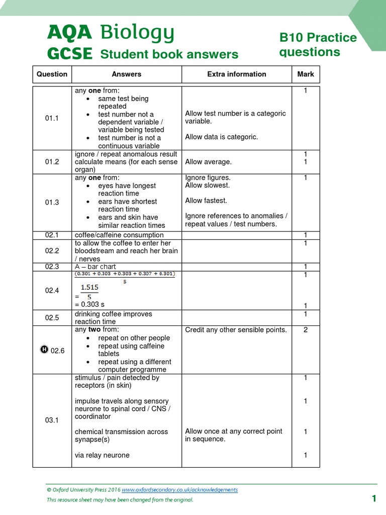 AQA_Biology_GCSE_Combined_B10_Practice_Answers | PDF