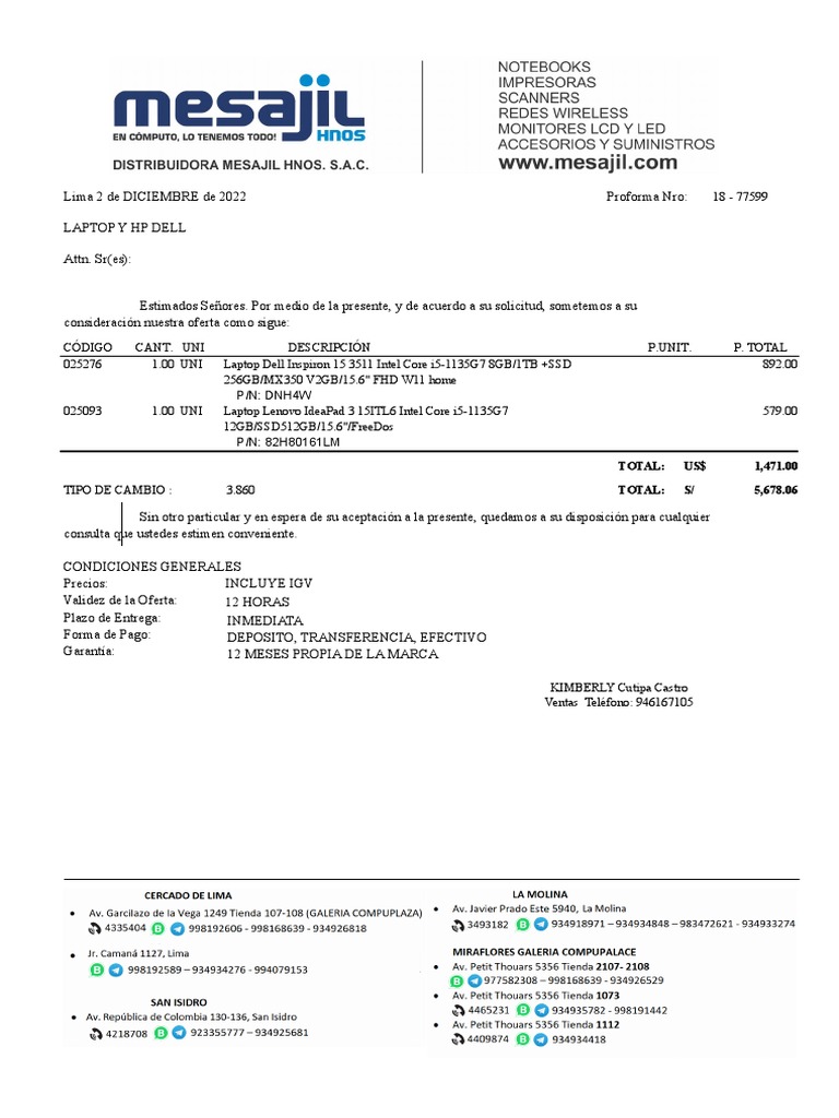 Proforma de Laptops Dell y Lenovo | PDF | Derecho