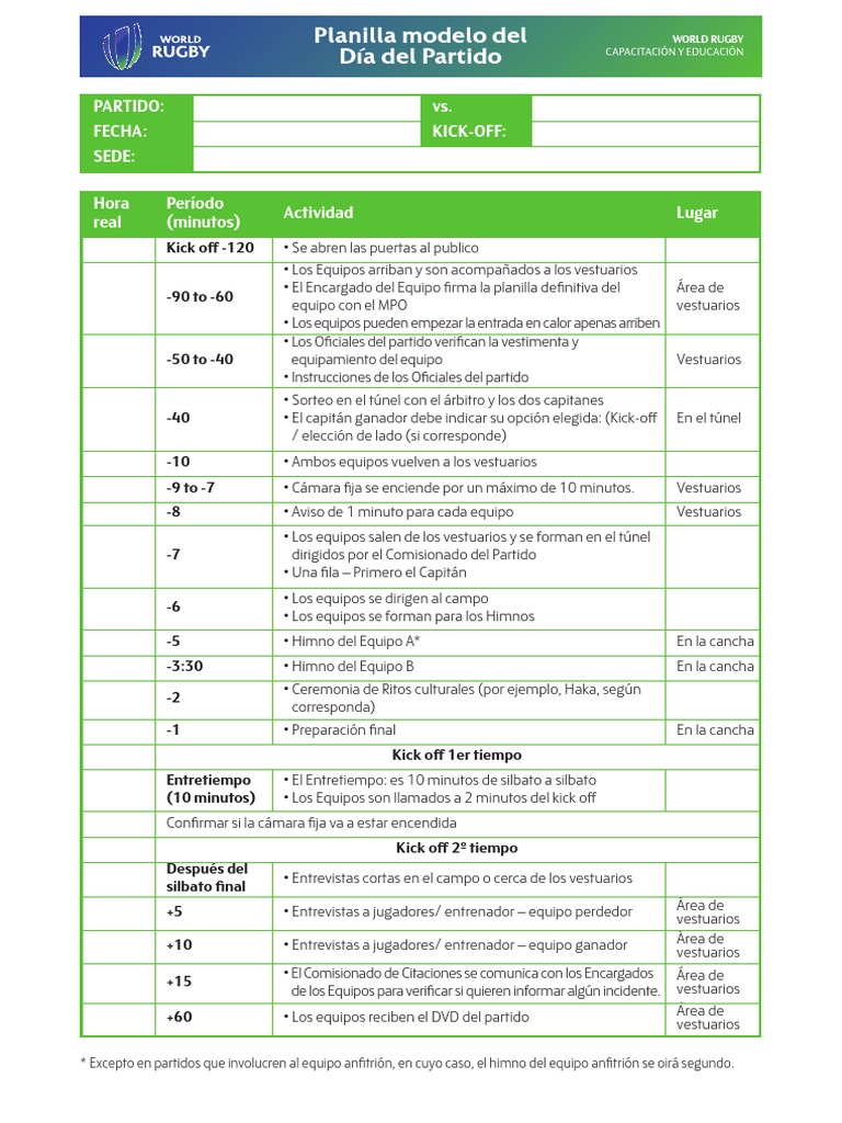 Match Day Run Sheet Template Es | PDF