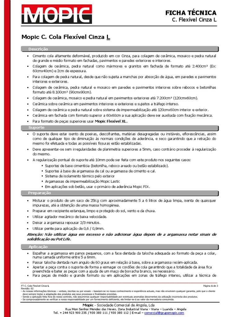 FT - Mopic Cimento Cola Flexível Cinza L | PDF
