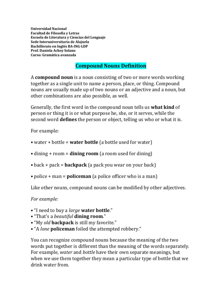 Compound Nouns and Adjectives | PDF