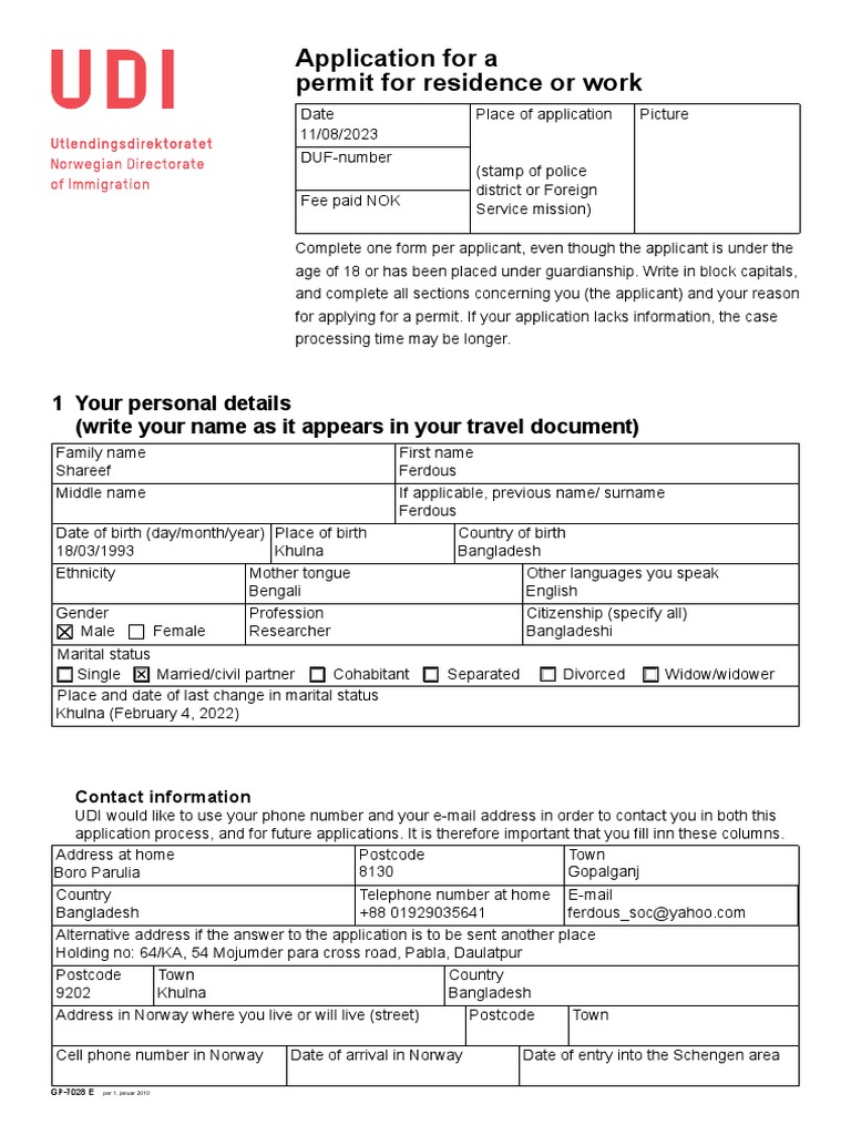 Application - For A Permit For Residence or Work Gp7028 | PDF