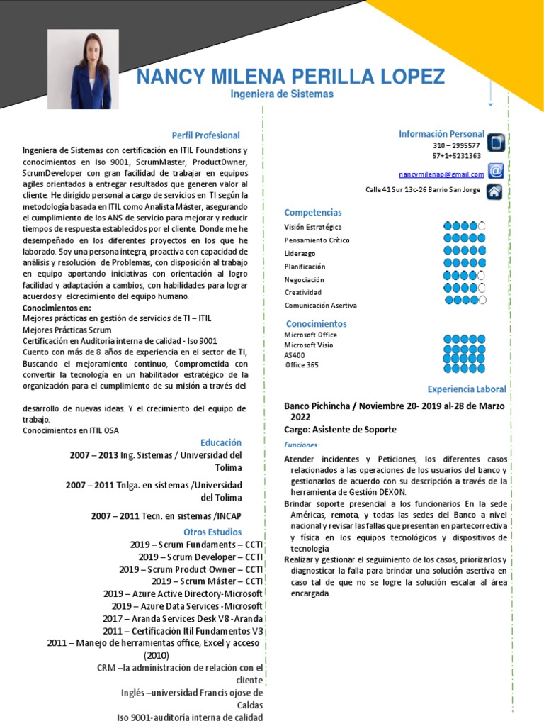 Currículum de Nancy Milena | PDF | Itil | Soporte técnico
